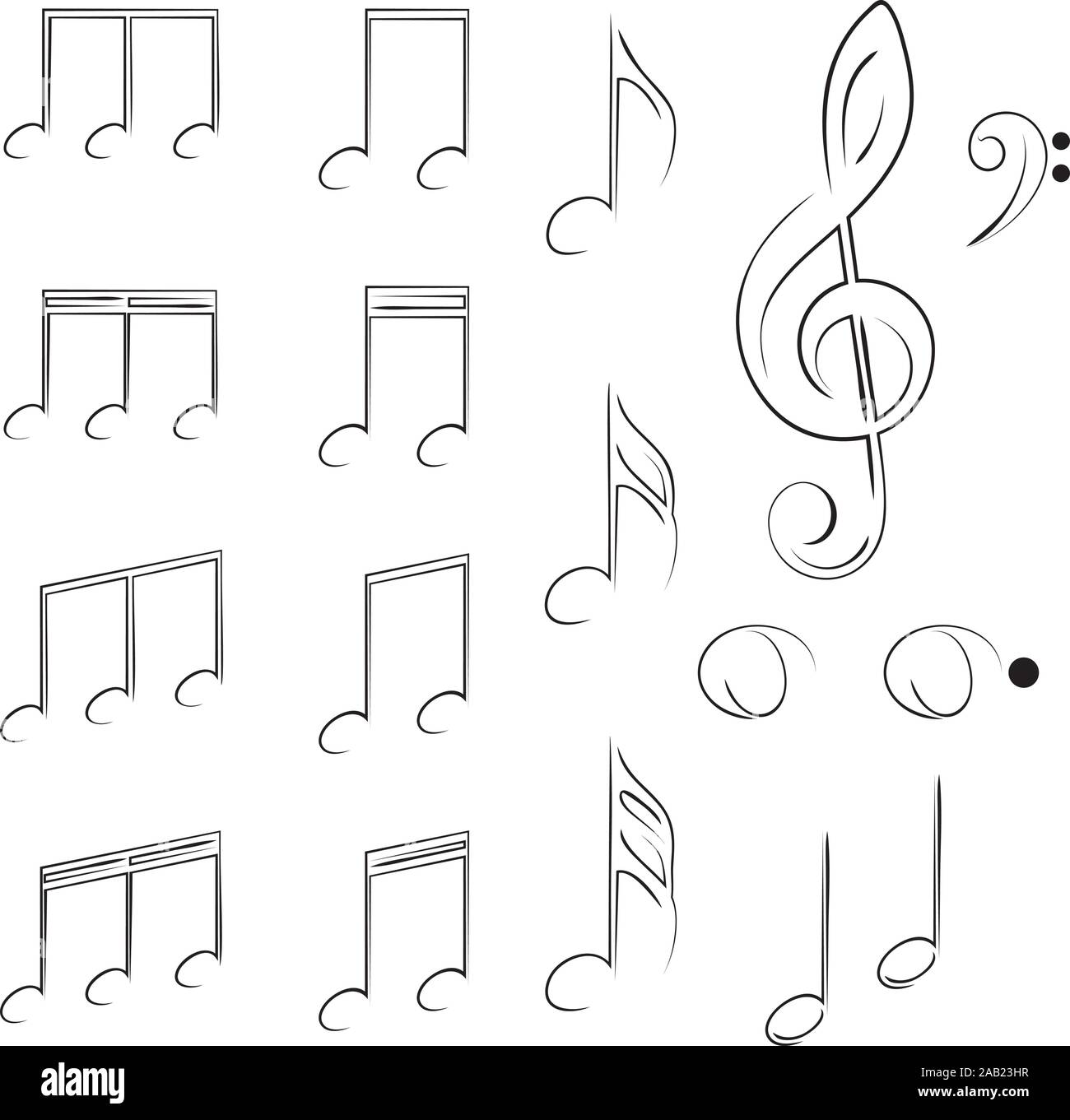 Set of music note silhouettes on white background Stock Vector Image ...