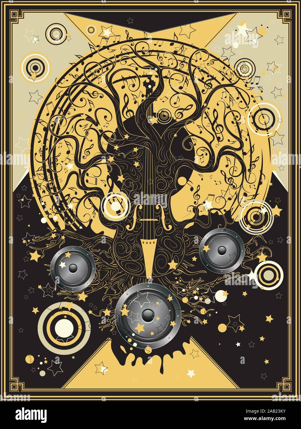 Retro style geometric music themed poster with violin tree design Stock ...
