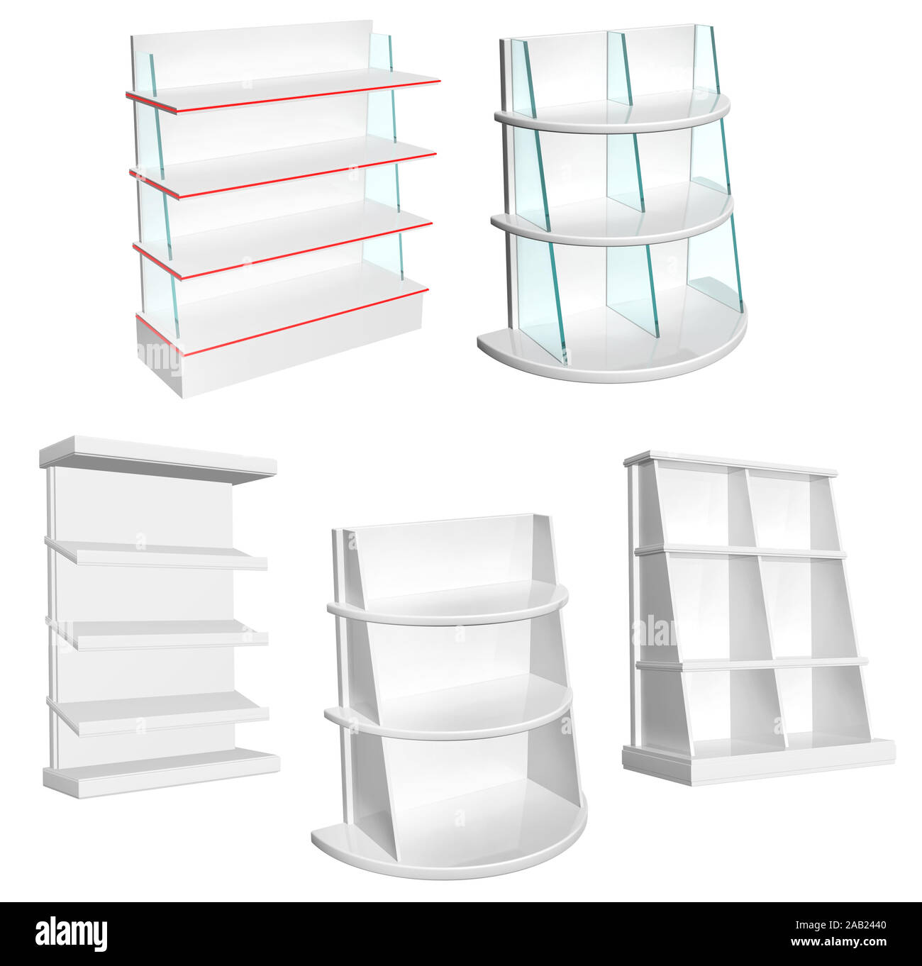 Collection of showcases of different forms. Objects isolated on white ...