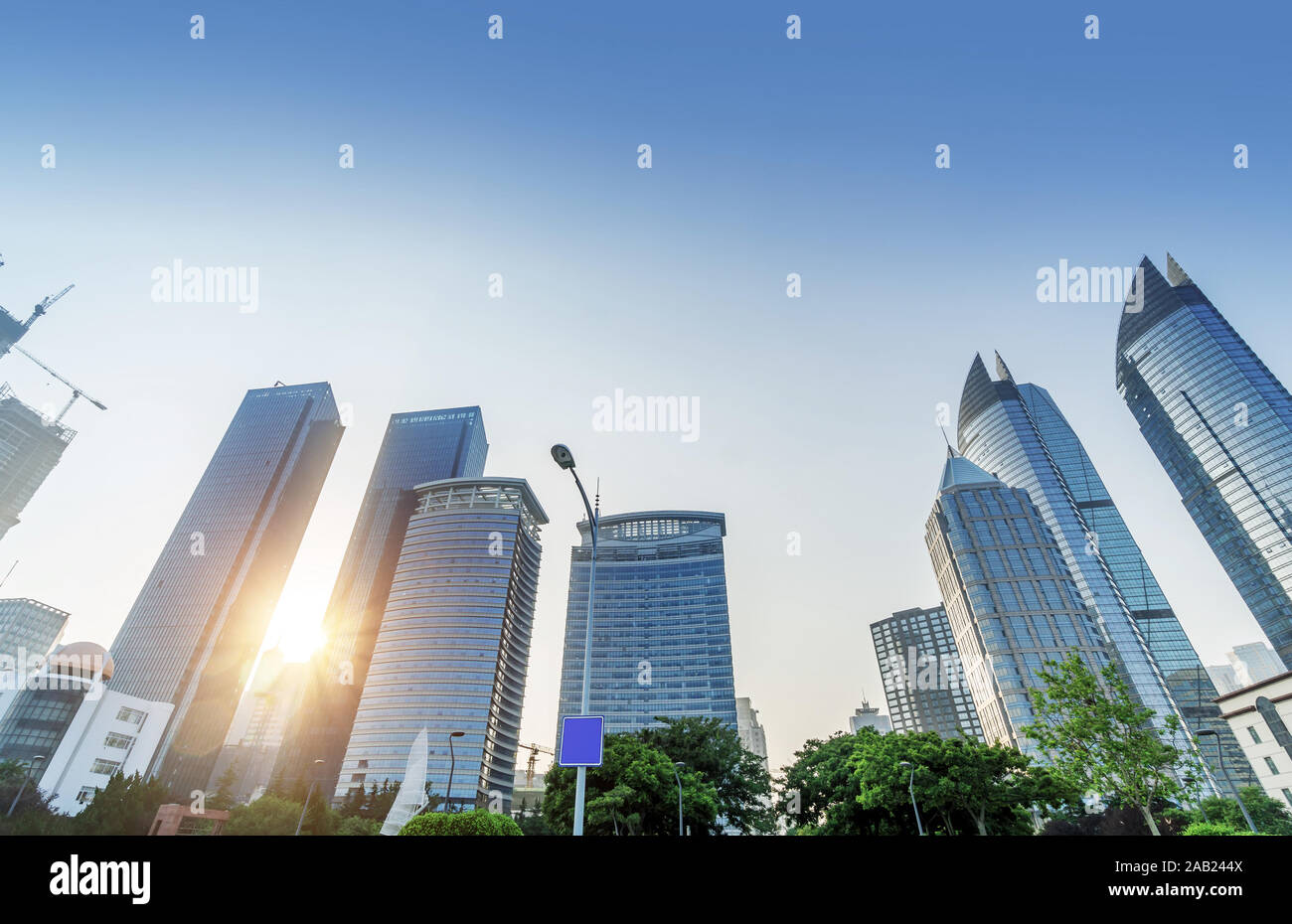 High-rise buildings in the financial district of the city, Qingdao ...