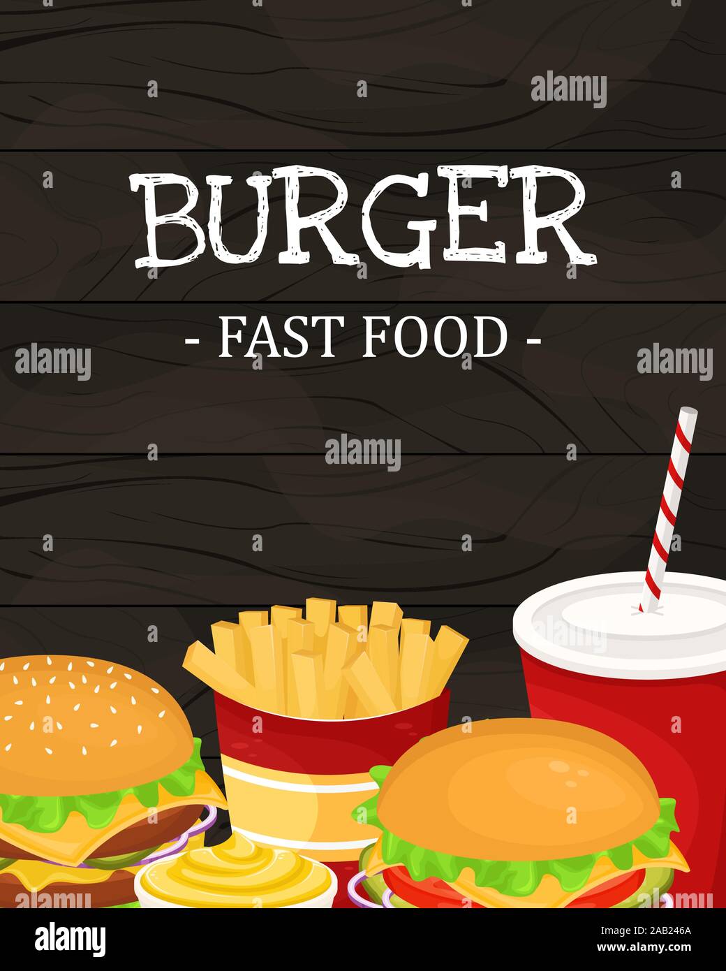 Hamburger, French fries and soda in a cardboard Cup. Vector ...
