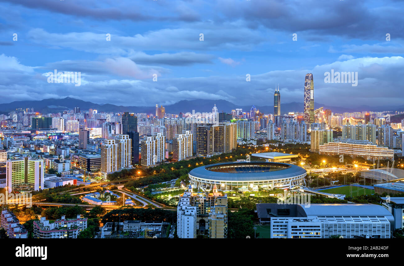 Aerial view of the big city at night, Shenzhen, China Stock Photo - Alamy