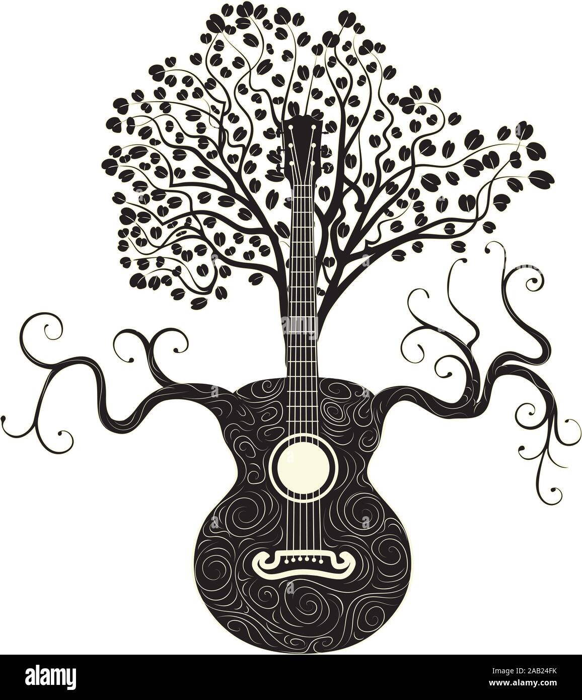 Vintage guitar silhouette with tree branches illustration Stock Vector ...
