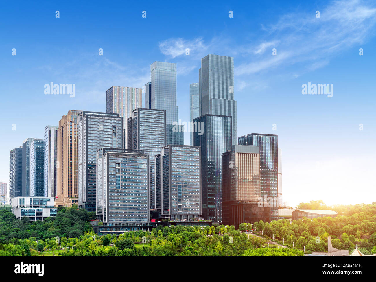 Parks and dense modern buildings, Jiangbei New City, Chongqing, China ...