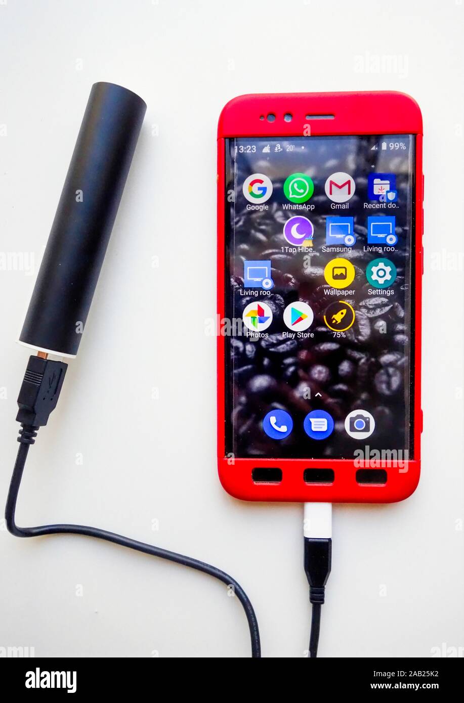 Portable Powerbank with Android Mobile Phone Stock Photo - Alamy