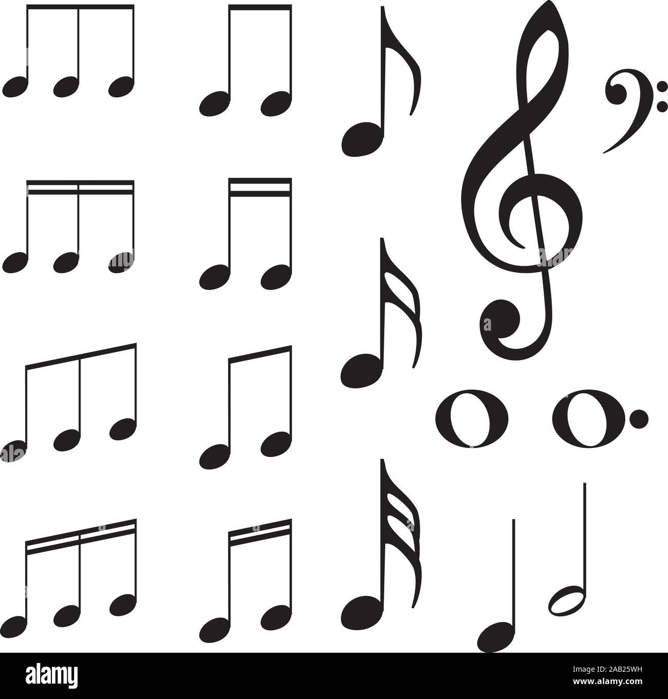 Set of music note silhouettes on white background Stock Vector Image ...