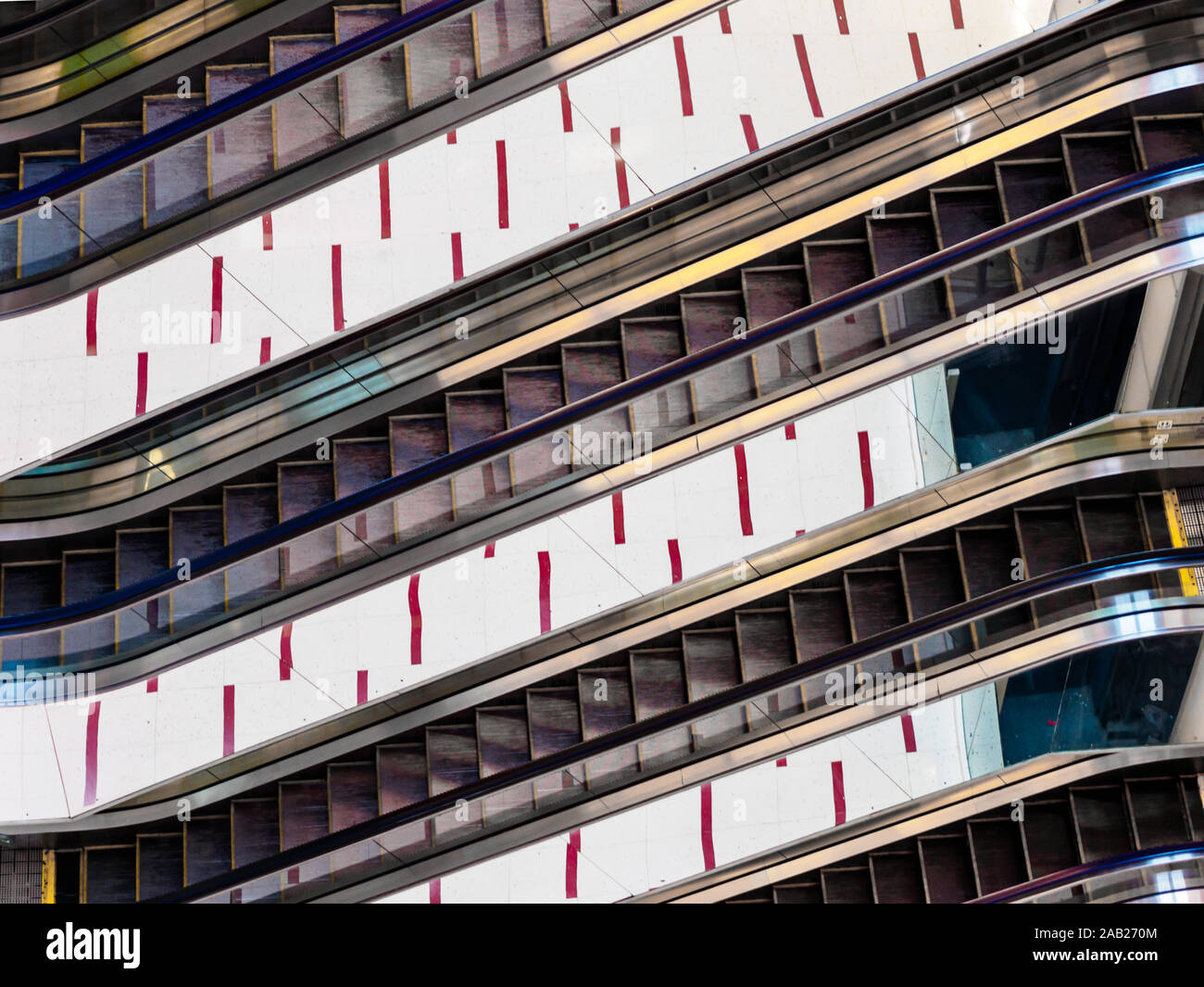 SINGAPORE – 20 MAR 2019 – Close up of escalators in the interior of ...
