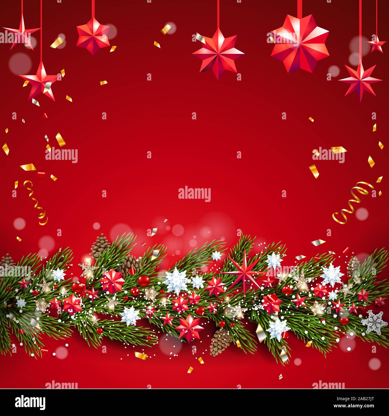 Red decorative evergreen branches border Stock Vector Image & Art - Alamy