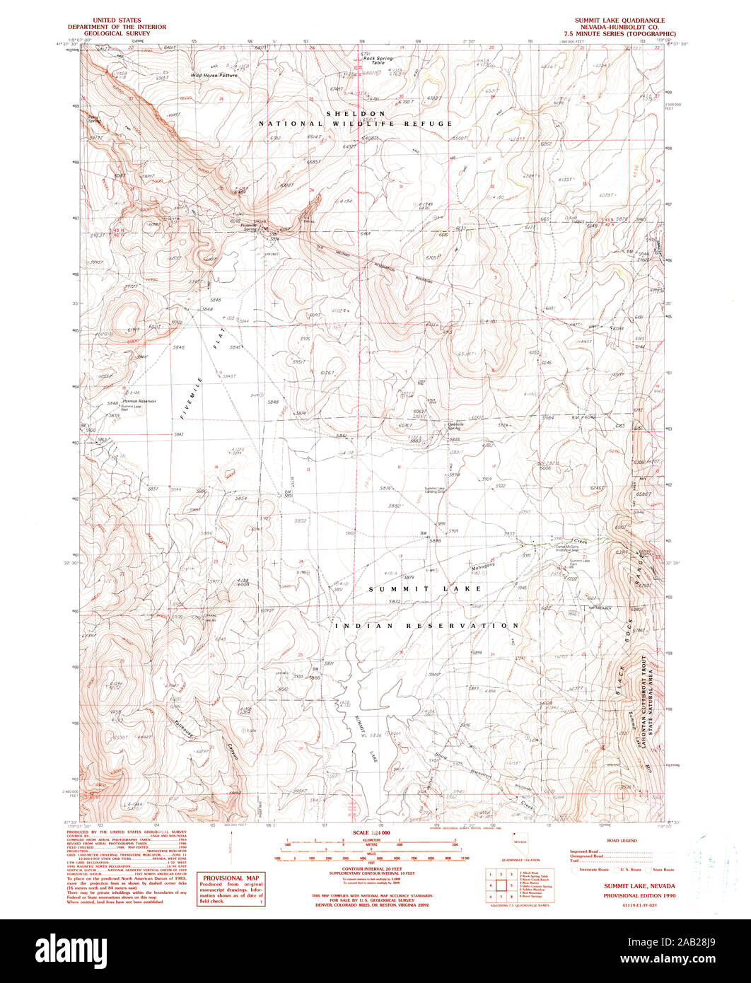 USGS TOPO Map Nevada NV Summit Lake 320219 1990 24000 Restoration Stock ...