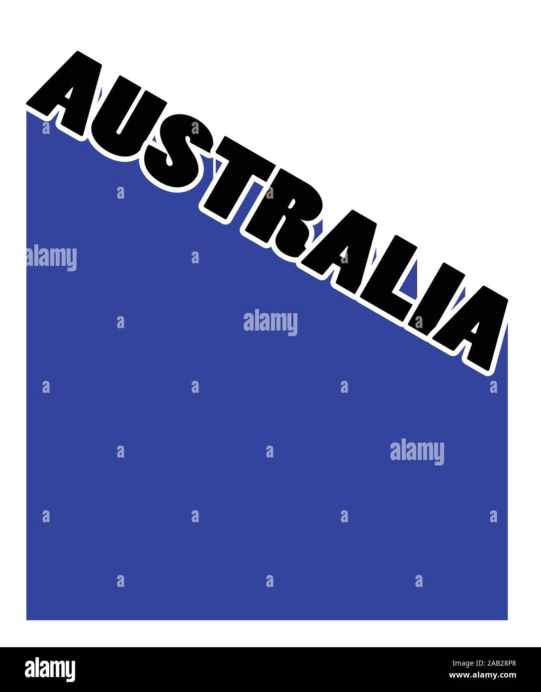The text Australia in black with a blue shadow isolated over a white ...