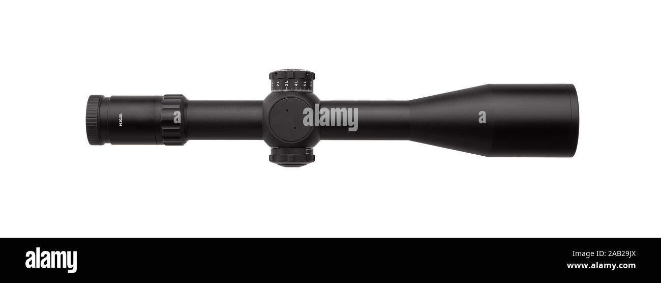 modern black optical scope for weapon isolated on white. sight scope ...