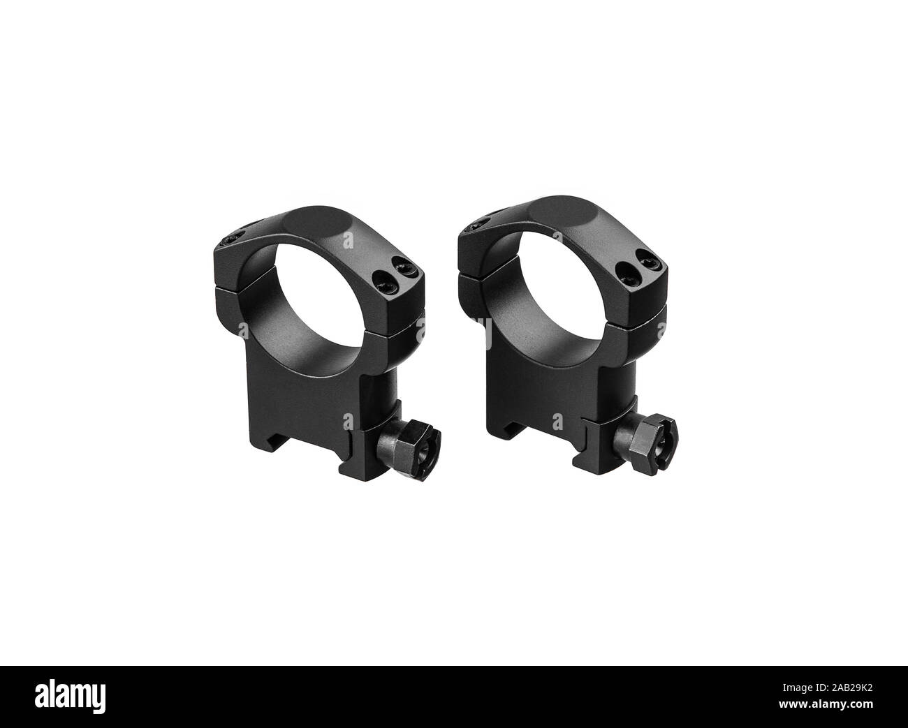 Quick disconnect mount made for holding a scope on a rifle isolated on ...