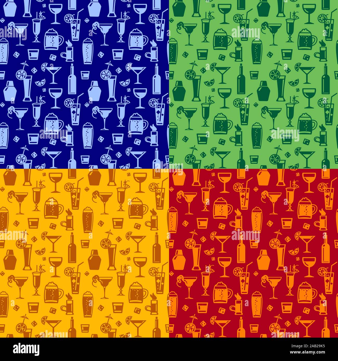 illustration of alcohol drinks and cocktails seamless pattern Stock ...