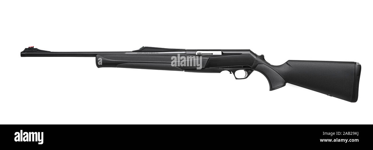 Modern left-handed hunting semi-automatic gun isolate on a white ...