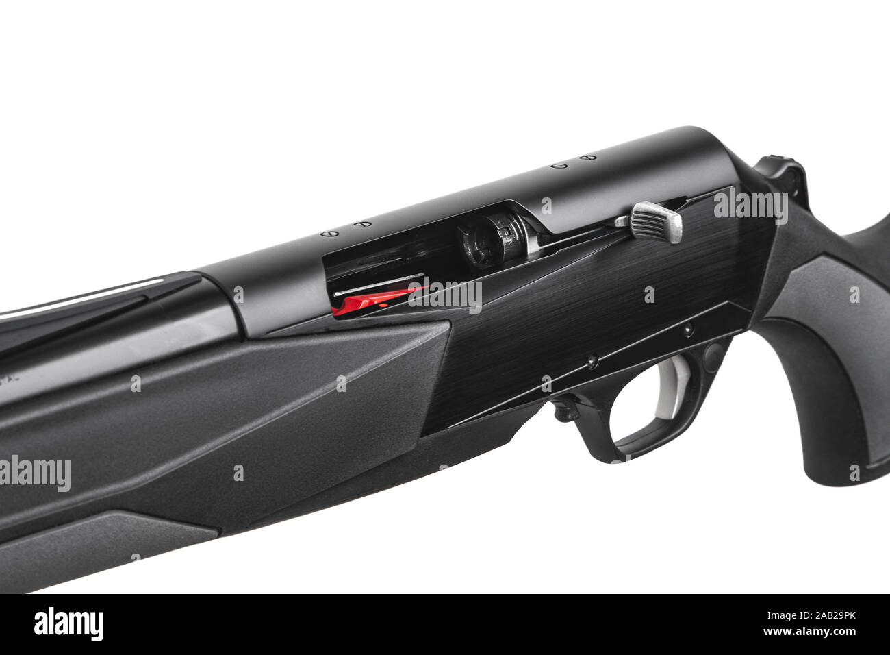 Modern left-handed hunting semi-automatic gun isolate on a white ...