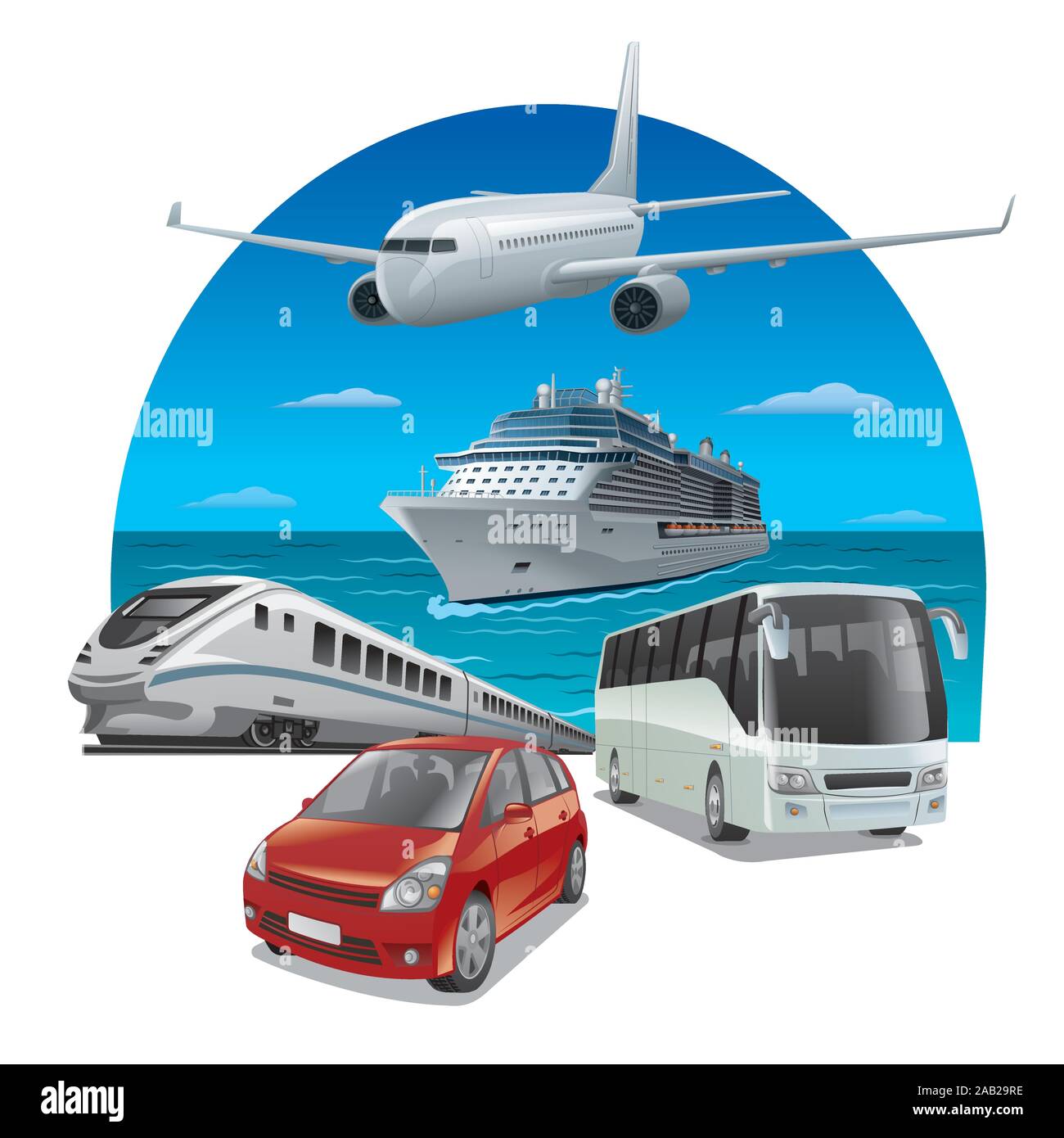 concept illustration of travel and journey by different kind of ...