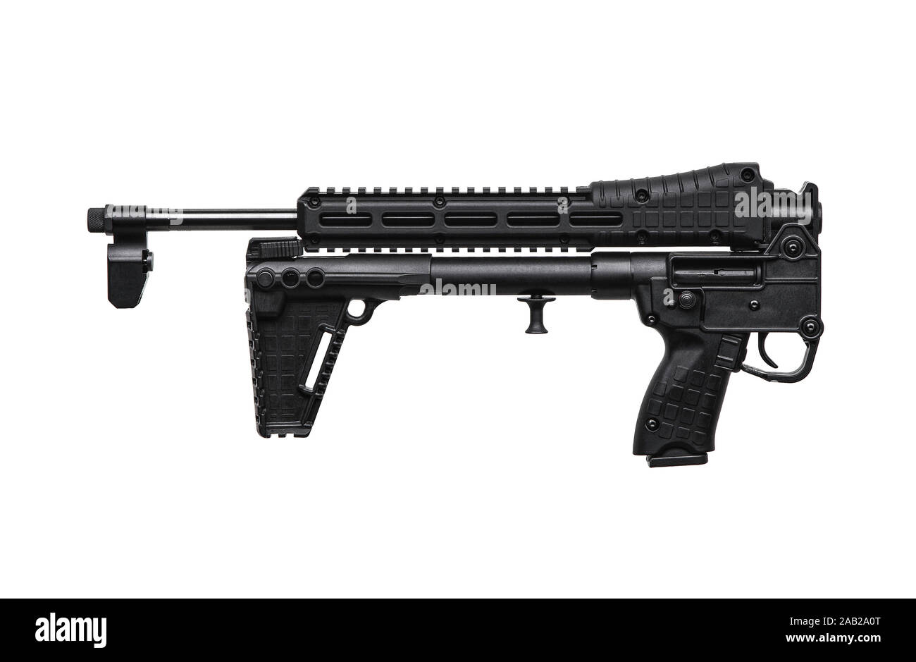 Small modern semi-automatic folding carabiner isolate on a white ...