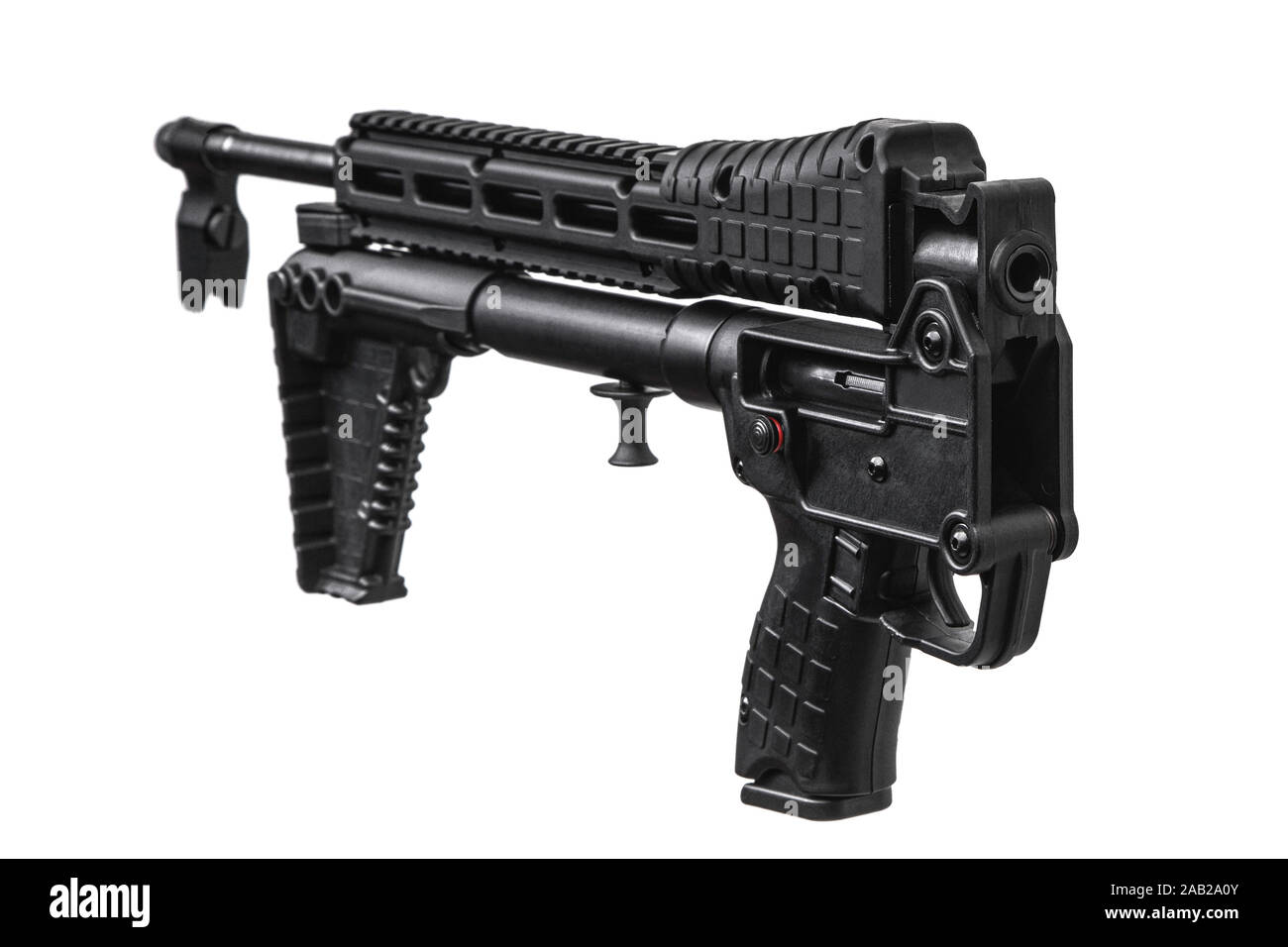 Small modern semi-automatic folding carabiner isolate on a white ...