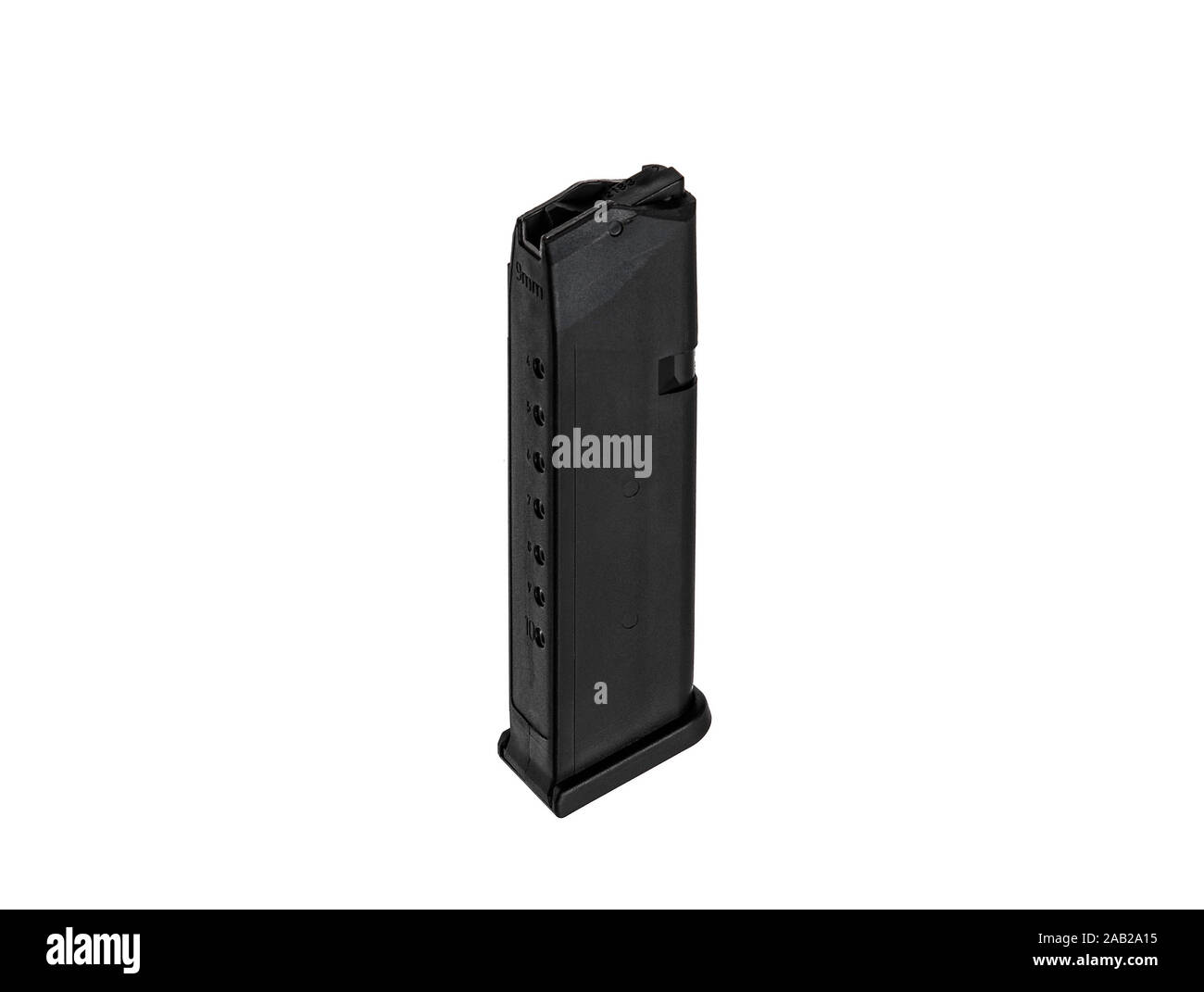 Handgun magazine on white surface. Clip for a modern semi-automatic ...