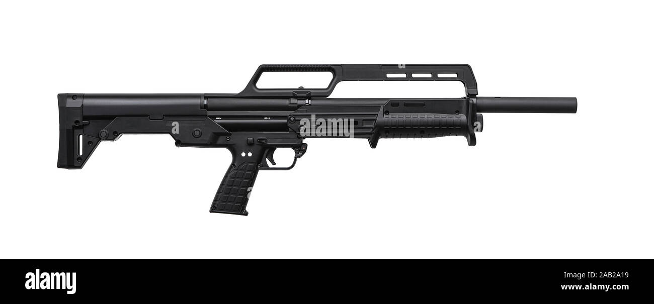 Modern semi-automatic tactical shotgun isolate on white background ...