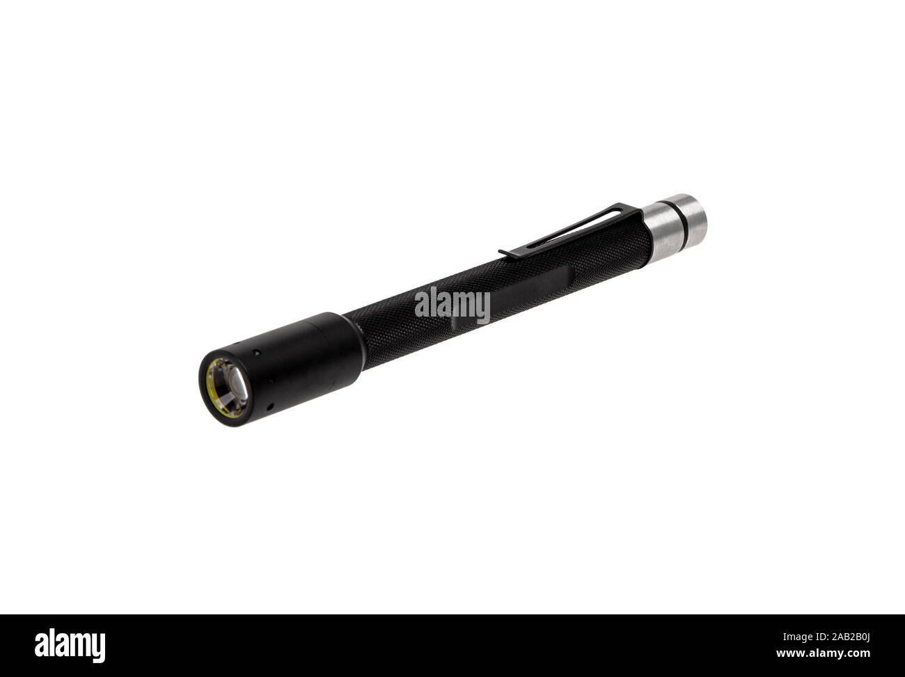 modern black metal flashlight isolated on white background Stock Photo ...