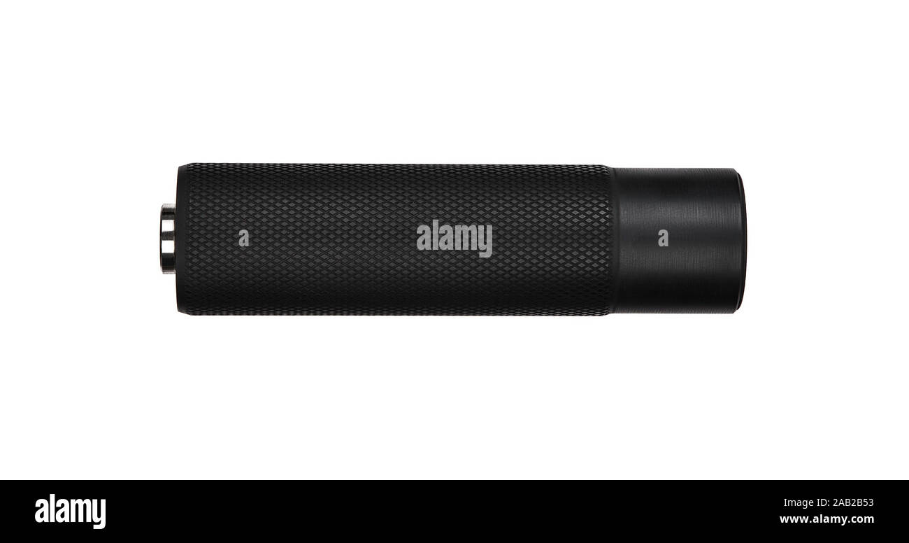 Black silencer for weapons. Suppressor that is at the end of an assault ...