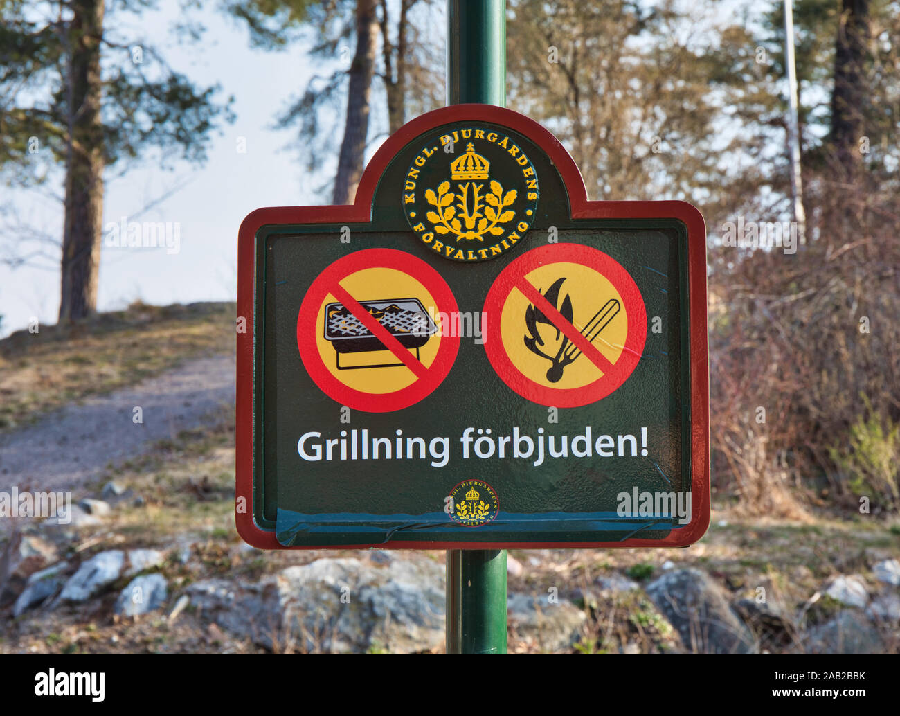 Sign in Swedish warning that barbecuing is forbidden, Sweden ...