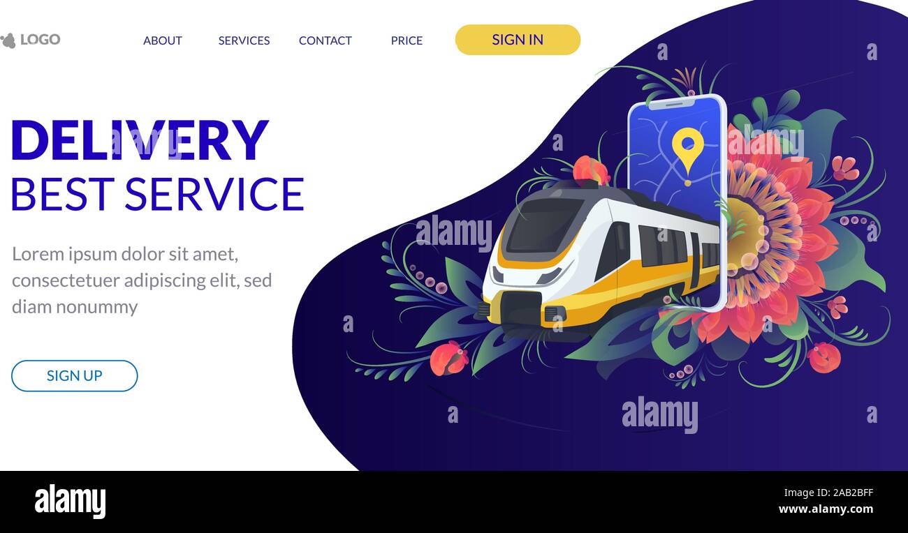 Web page design template for project delivery, transport, train. Modern ...