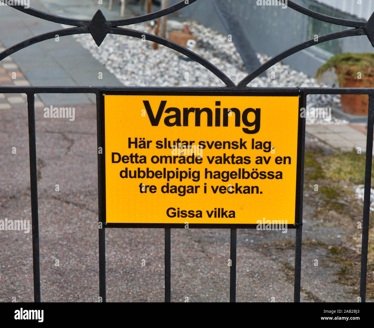 Sign in Swedish saying "Warning! Swedish law is not valid here. This ...