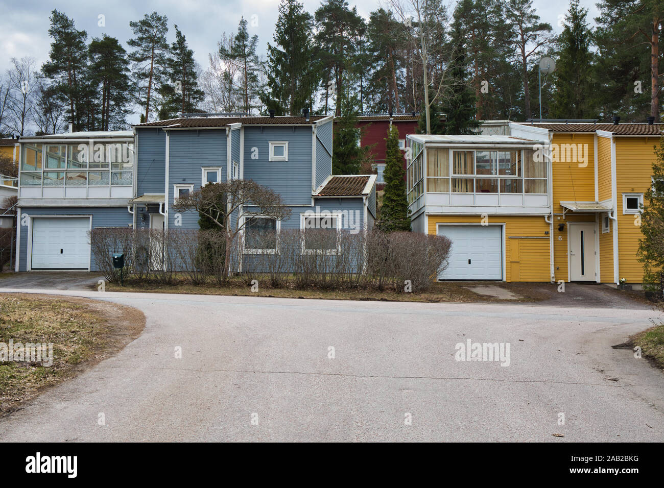 Street of typical suburban Swedish houses in the Stockholm suburb of ...