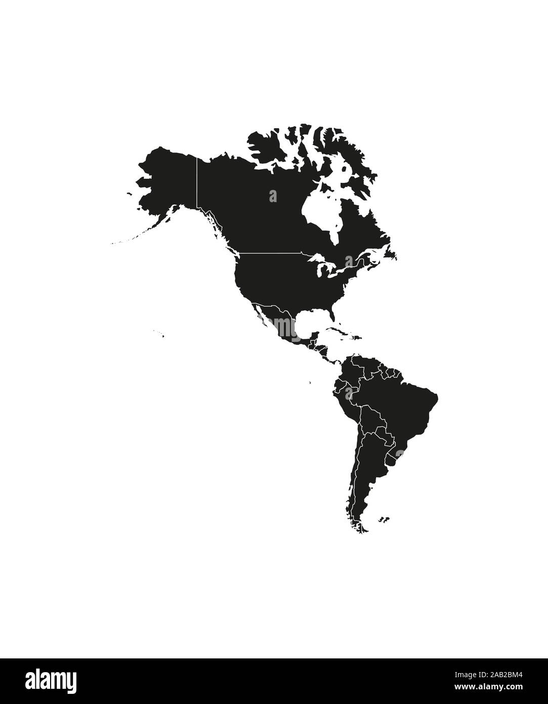 North, South America with country borders, vector illustration Stock ...