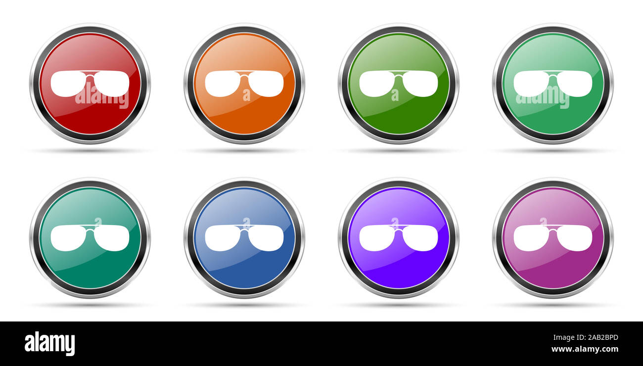Sun glasses, sunglasses icons, set of round glossy web buttons with ...