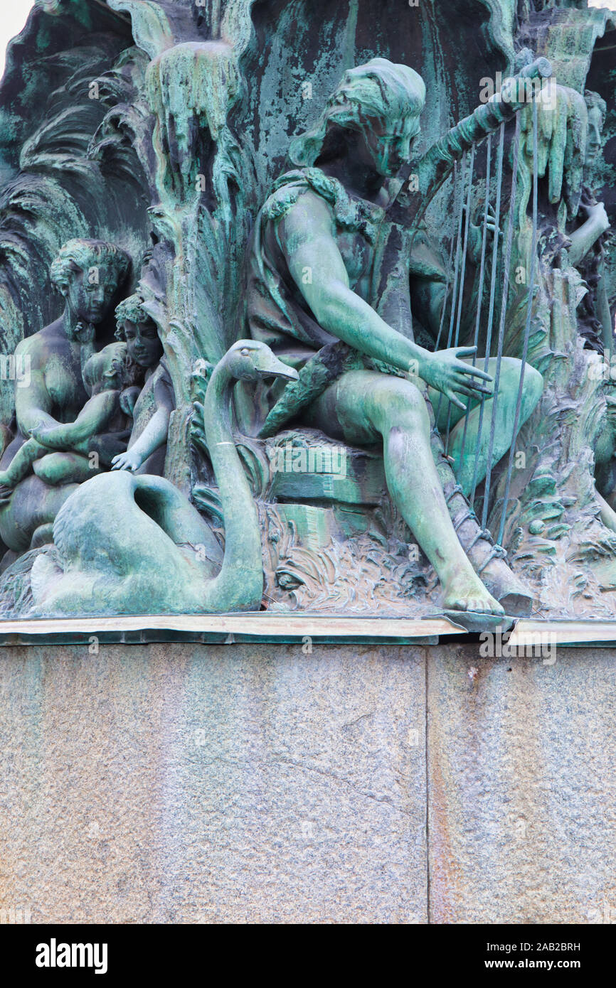 River Spirit Nix playing his harp depicted on the bronze Fountain of ...