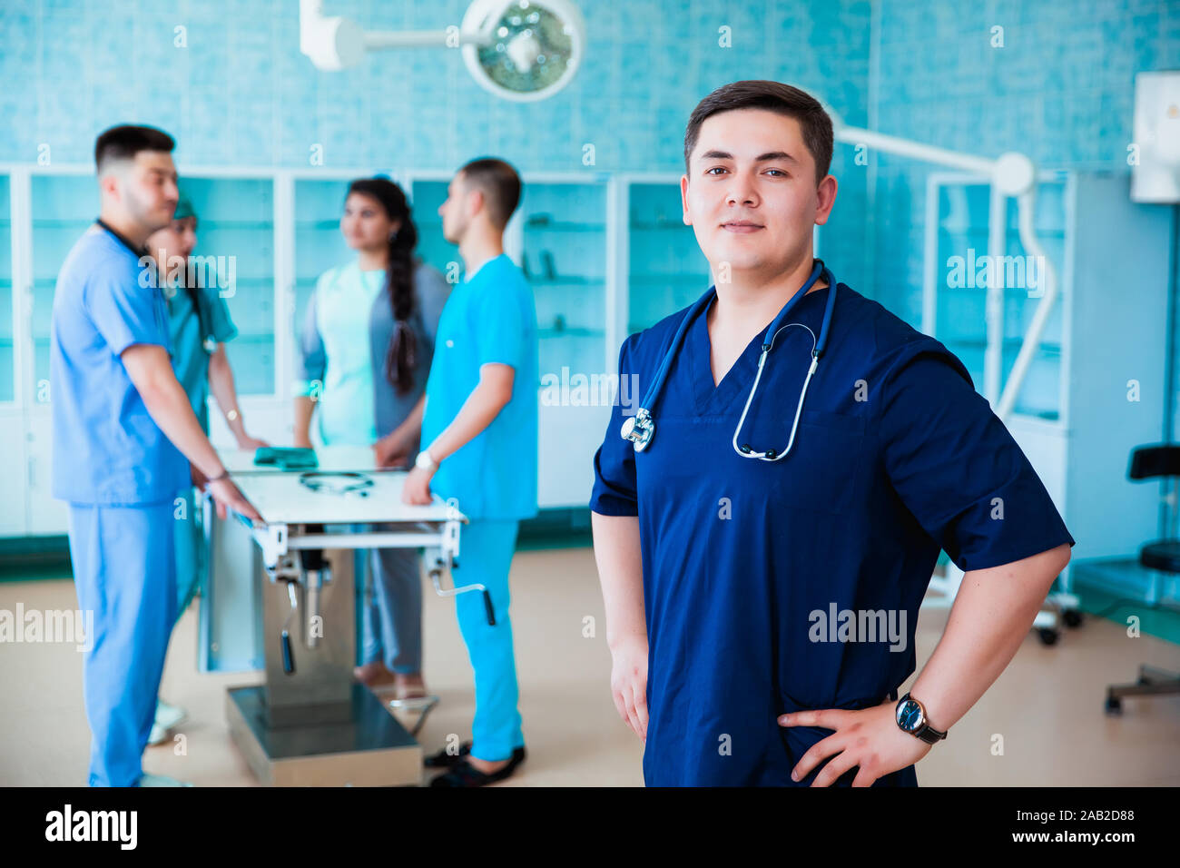 Portrait of a successful professional doctor. The staff of the medical ...