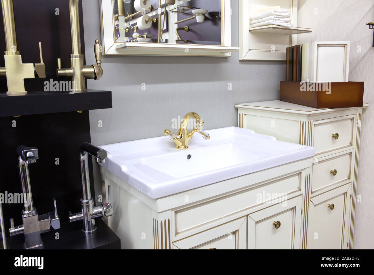 Modern bathroom faucet in the interior Stock Photo - Alamy