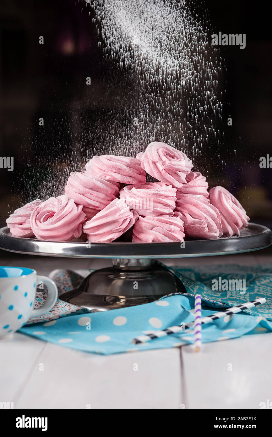 Homemade marshmallows. Pink marshmallows. Homemade sweets Stock Photo ...