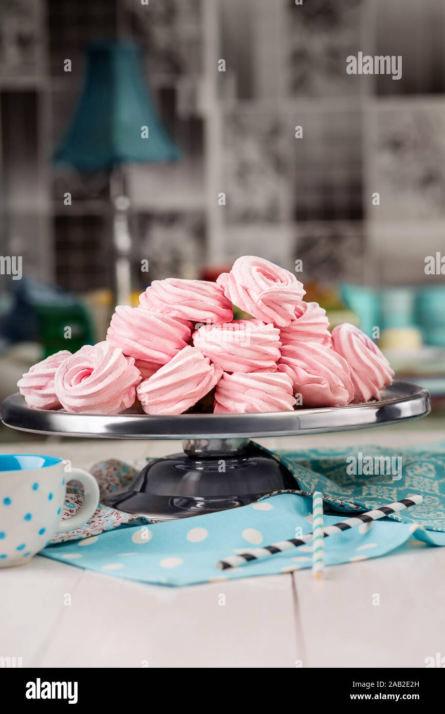 Homemade marshmallows. Pink marshmallows. Homemade sweets Stock Photo ...