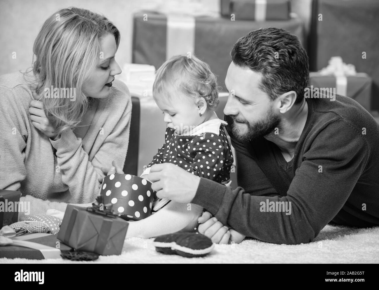 Traditional family values. Couple in love and baby are happy family ...