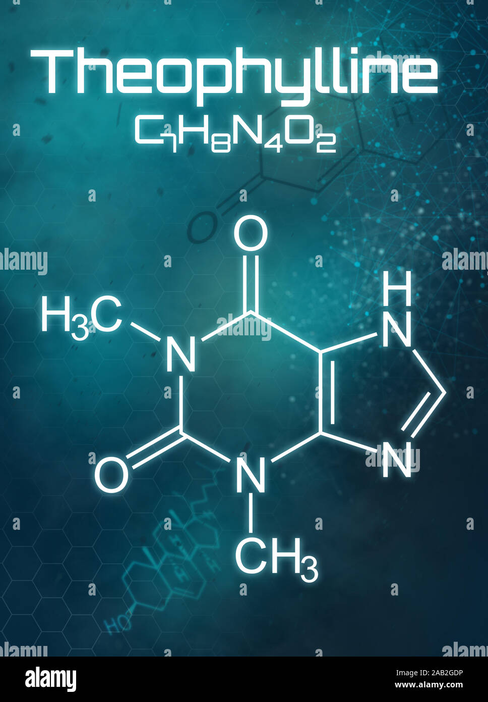 Chemical formula of Theophylline on a futuristic background Stock Photo ...