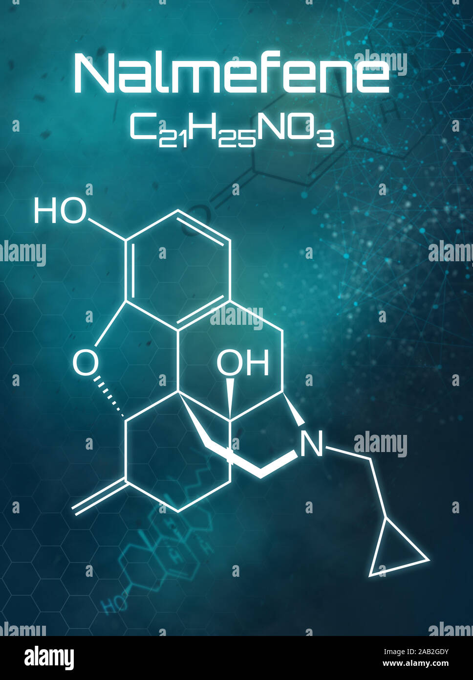 Chemical formula of Nalmefene on a futuristic background Stock Photo ...