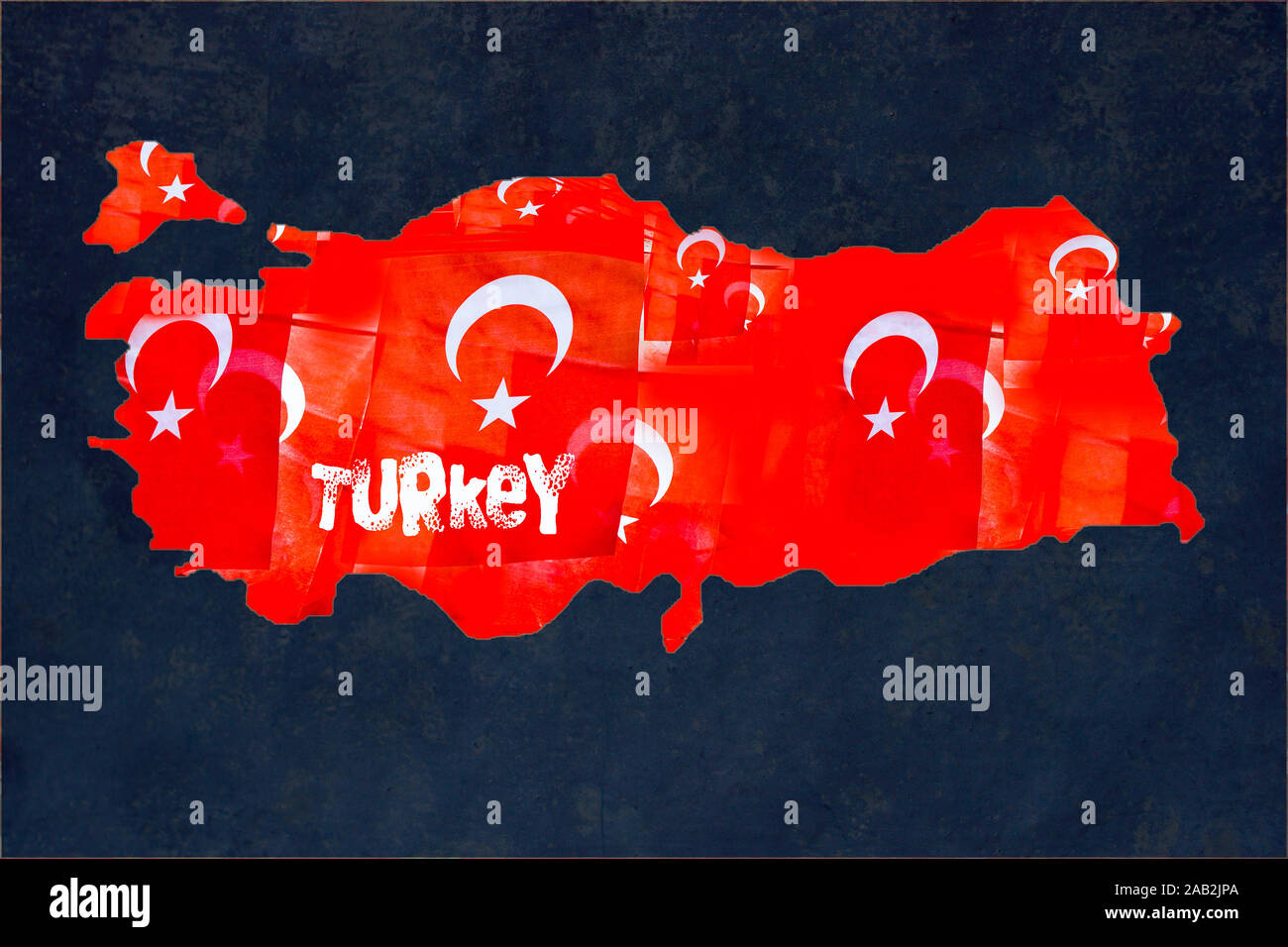 Turkish flags with white star and moon in Turkish map Stock Photo - Alamy