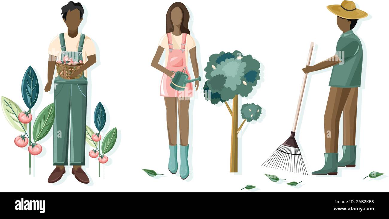 People Doing Gardening Activities Raking Harvesting Tomatoes And