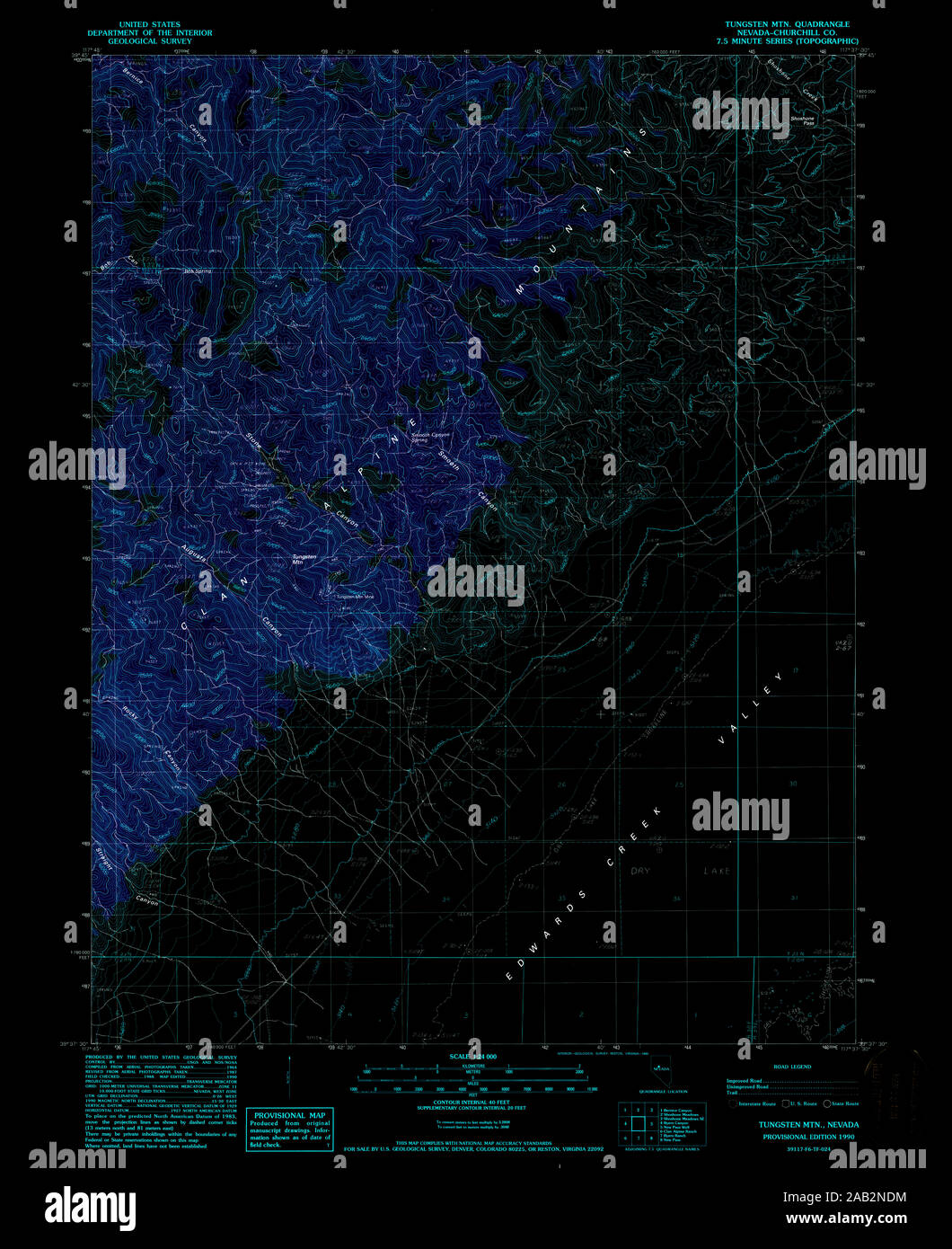 USGS TOPO Map Nevada NV Tungsten Mtn 320389 1990 24000 Inverted ...