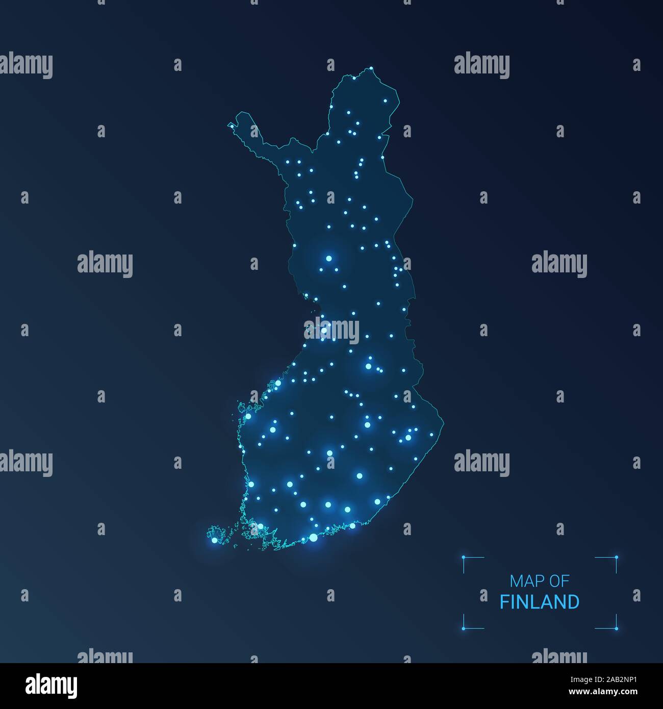 Finland map with cities. Luminous dots - neon lights on dark background ...