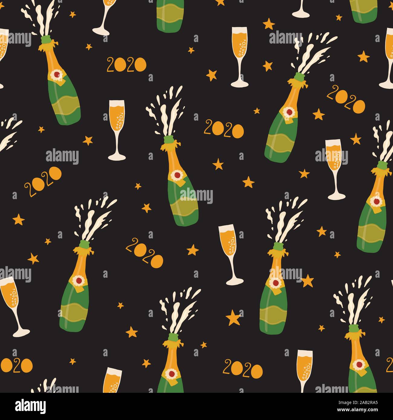 2020 Champagne bottles New Years Eve celebration seamless vector ...