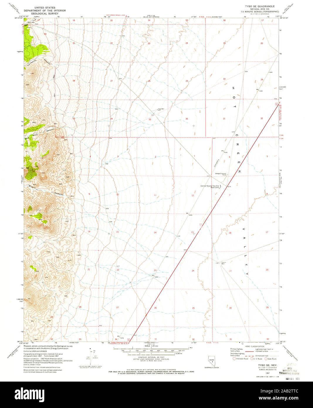 USGS TOPO Map Nevada NV Tybo SE 320406 1967 24000 Restoration Stock ...