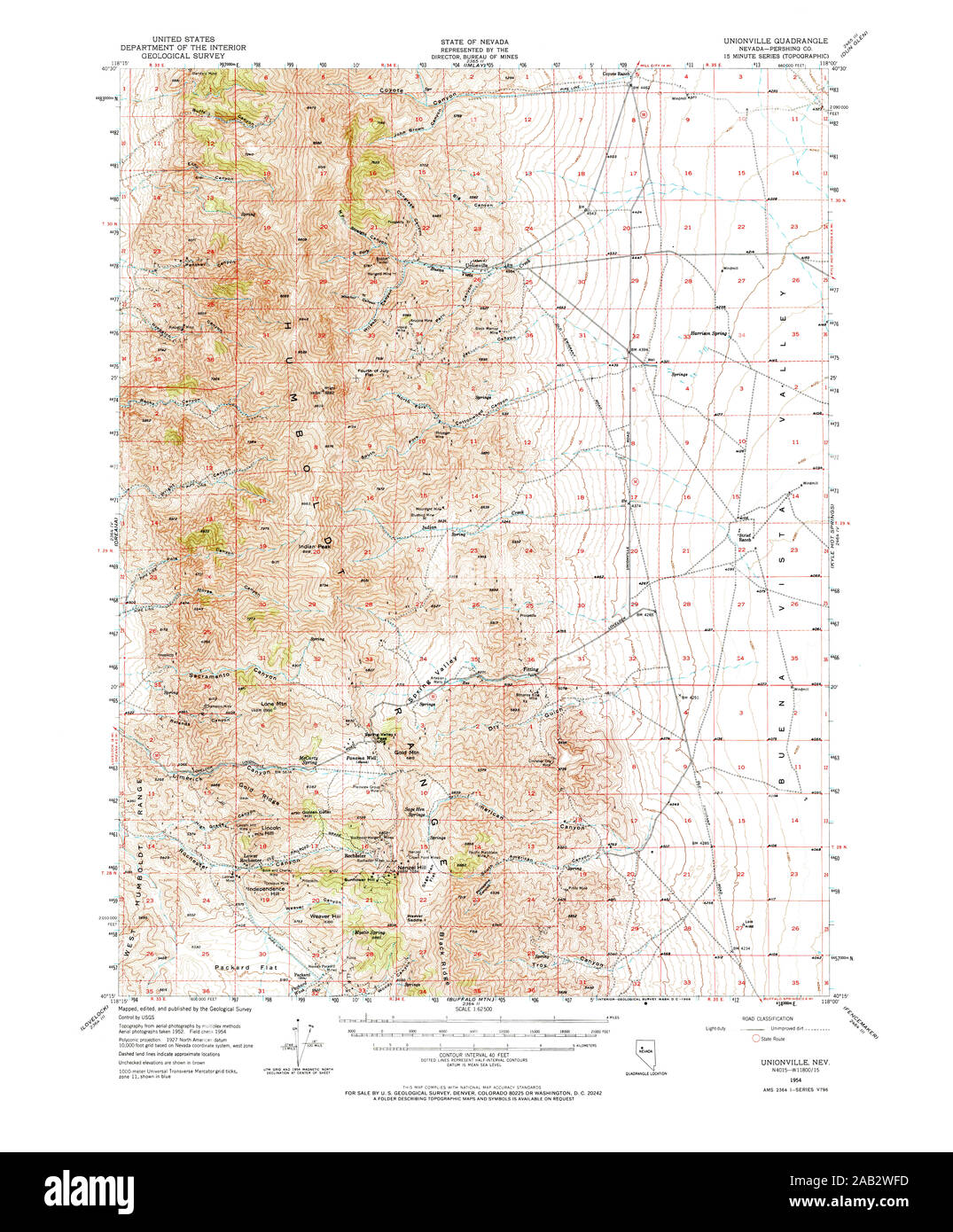 USGS TOPO Map Nevada NV Unionville 321401 1954 62500 Restoration Stock ...