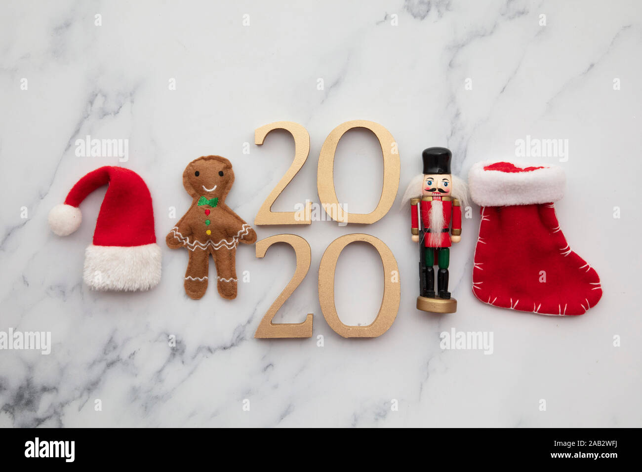 New year 2020 flat lay festive background composition on marble Stock ...