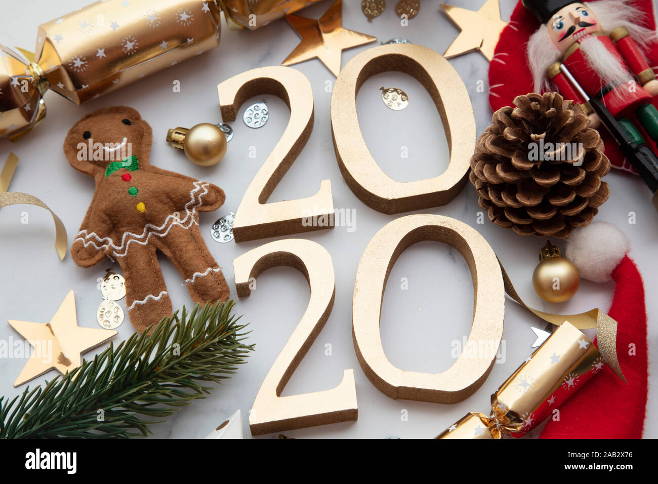 Happy new year 2020 flat lay festive background composition Stock Photo ...