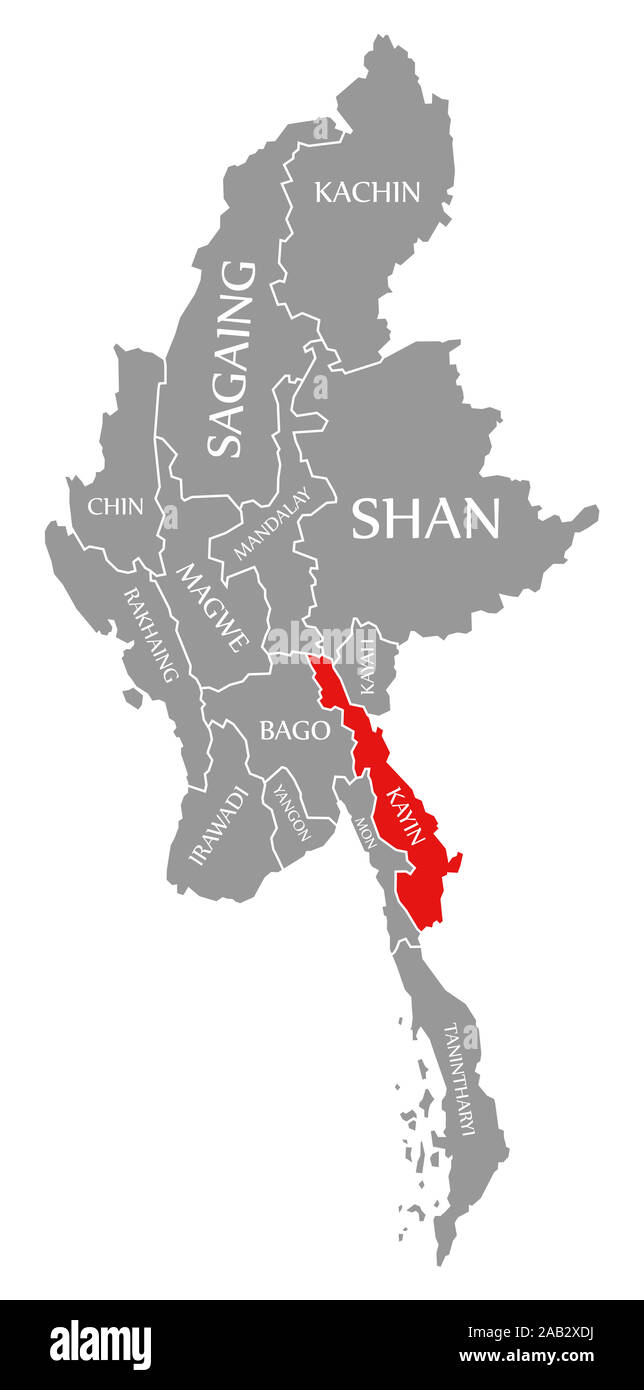Kayin red highlighted in map of Myanmar Stock Photo - Alamy